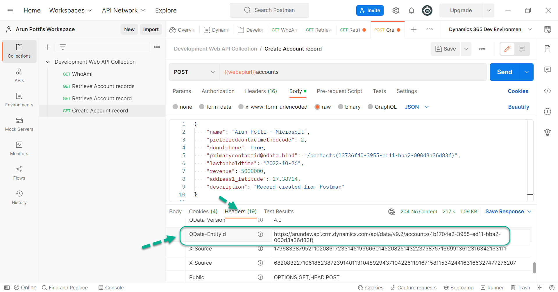 How To Create A Table Record In A Dataverse Environment From Postman